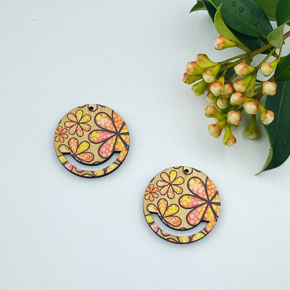 Colour Printed Timber Earring Blank - Flower Power 4 Macrame Circle ...
